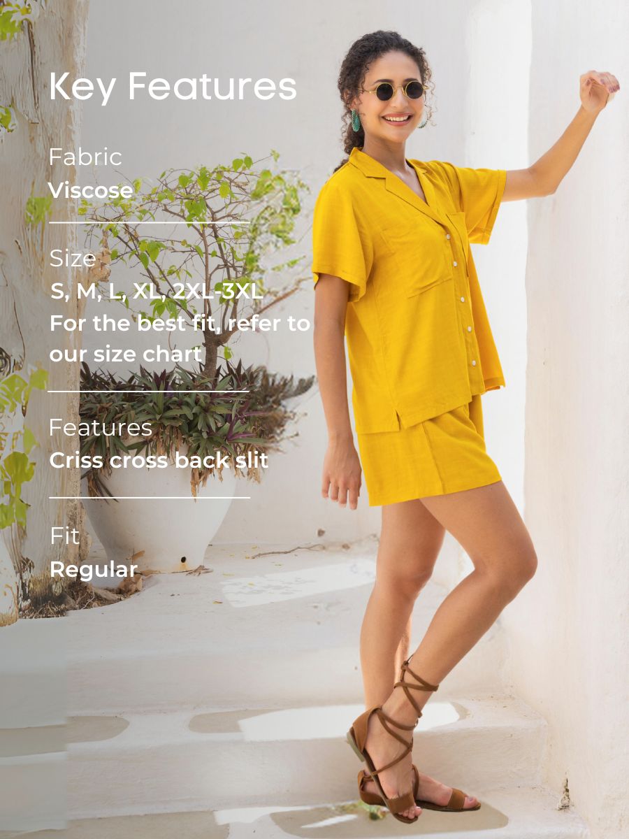 Autumn Solid Yellow Back Slit Shirt | Pinklay
