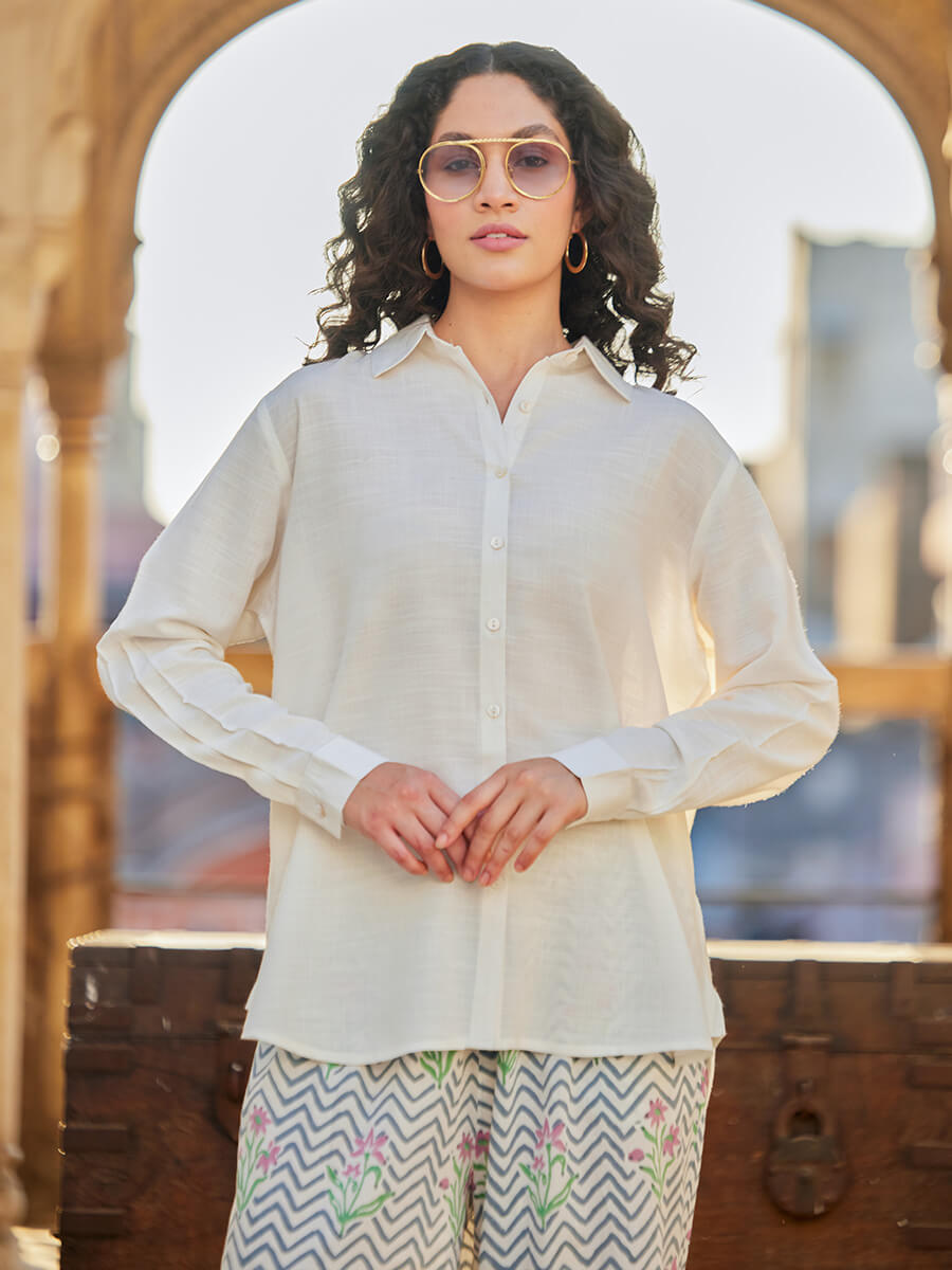 White & Grey Women Cotton Shirt & Palazzo Pant Set – Pinklay (India)
