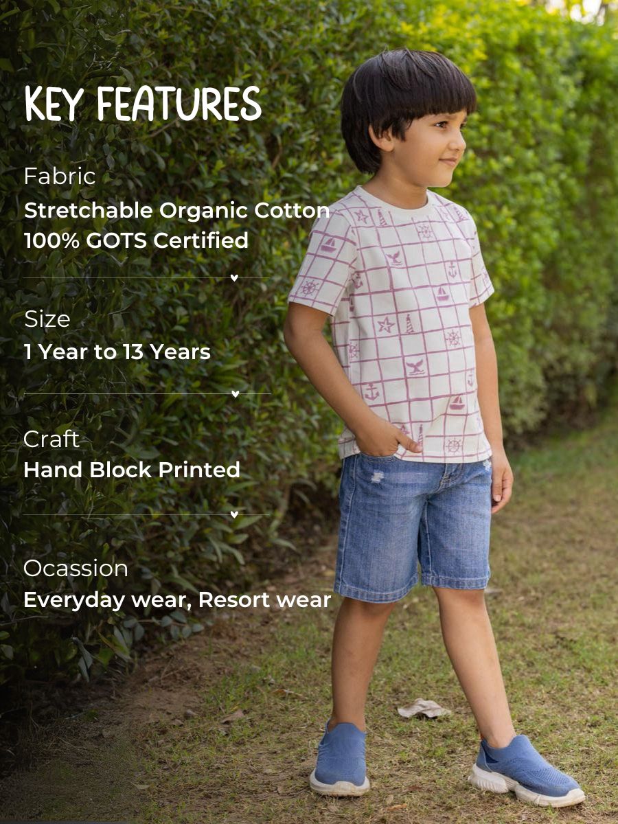 Aye Aye Captain Organic Cotton Block Printed T-shirt | Pinklay