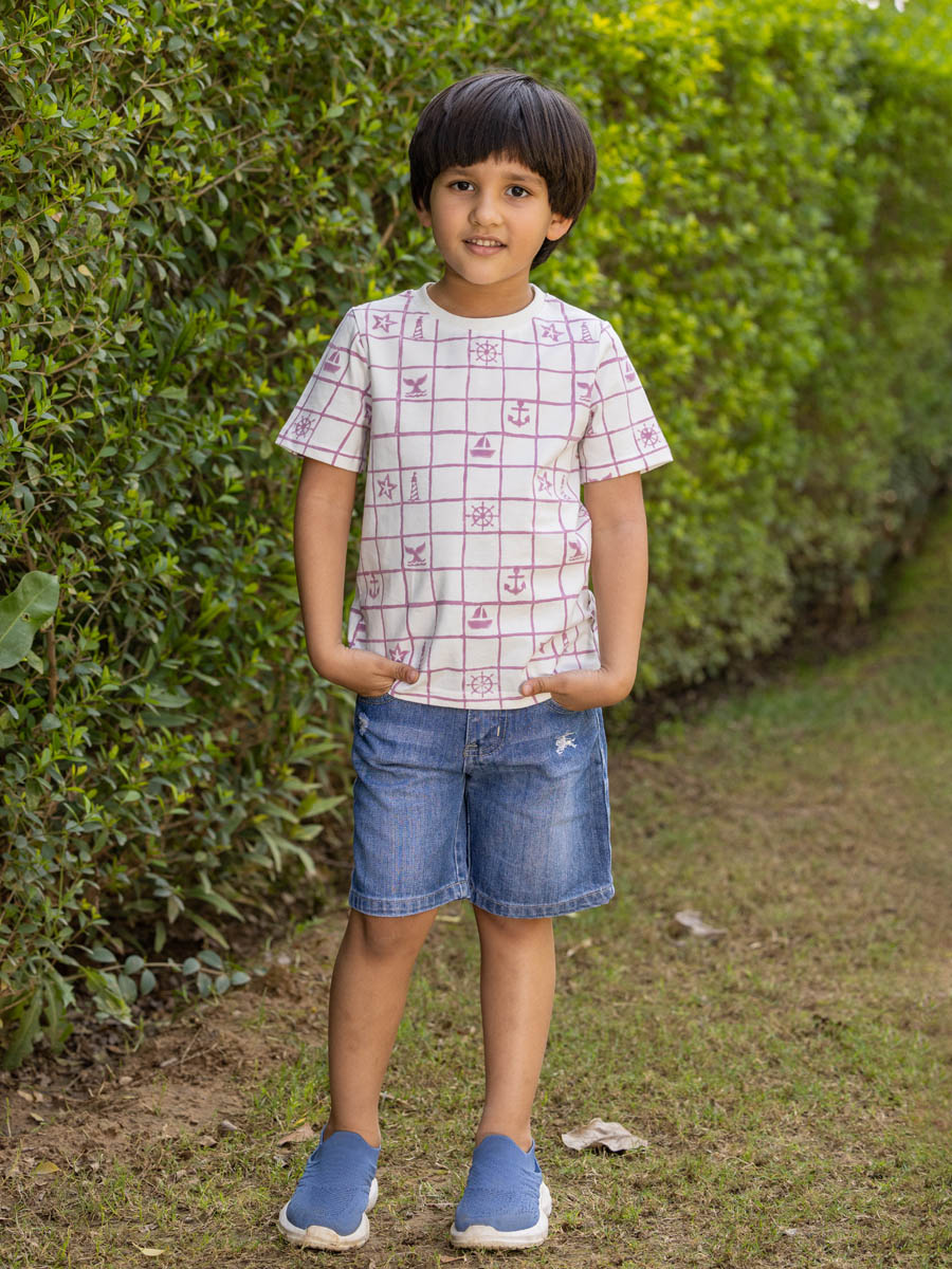 Aye Aye Captain Organic Cotton Block Printed T-shirt | Pinklay
