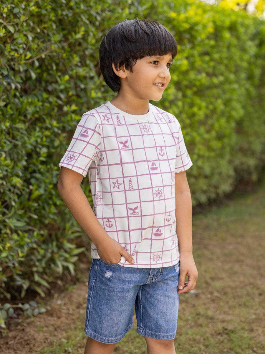 Aye Aye Captain Organic Cotton Block Printed T-shirt | Pinklay