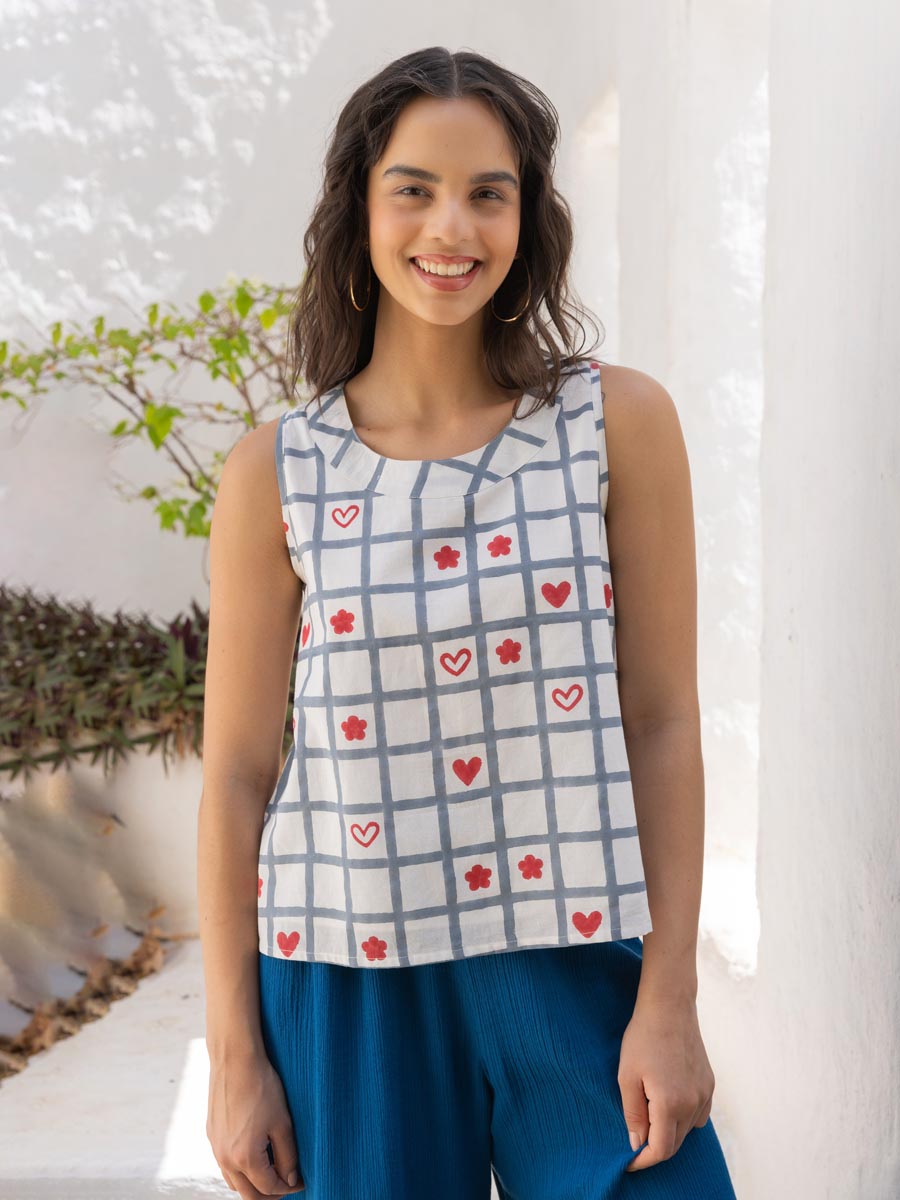 Harper Hand Block Printed Sleeveless Top | Pinklay