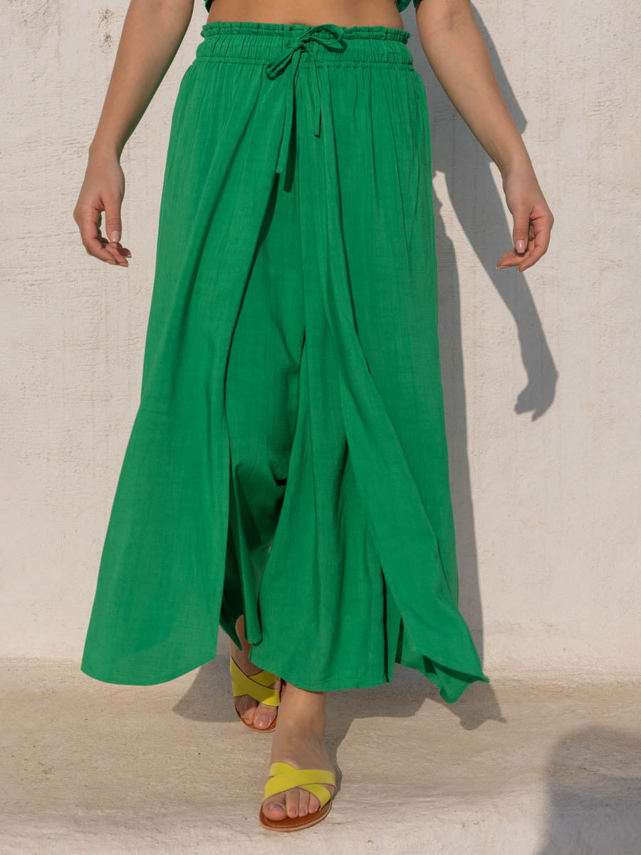 Beth Solid Green Wrap-Around Pants | Pinklay