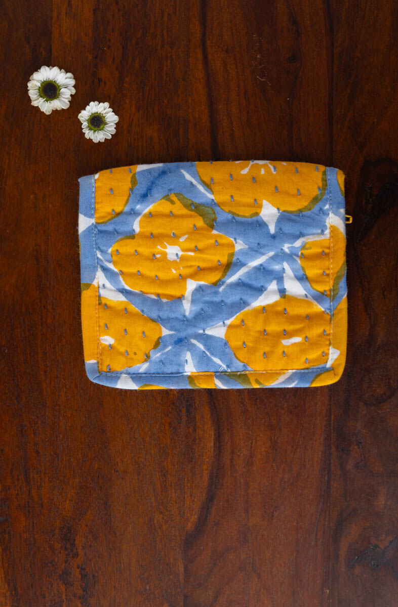 Grey and Yellow Hand Block Print Cotton Wallet – Pinklay