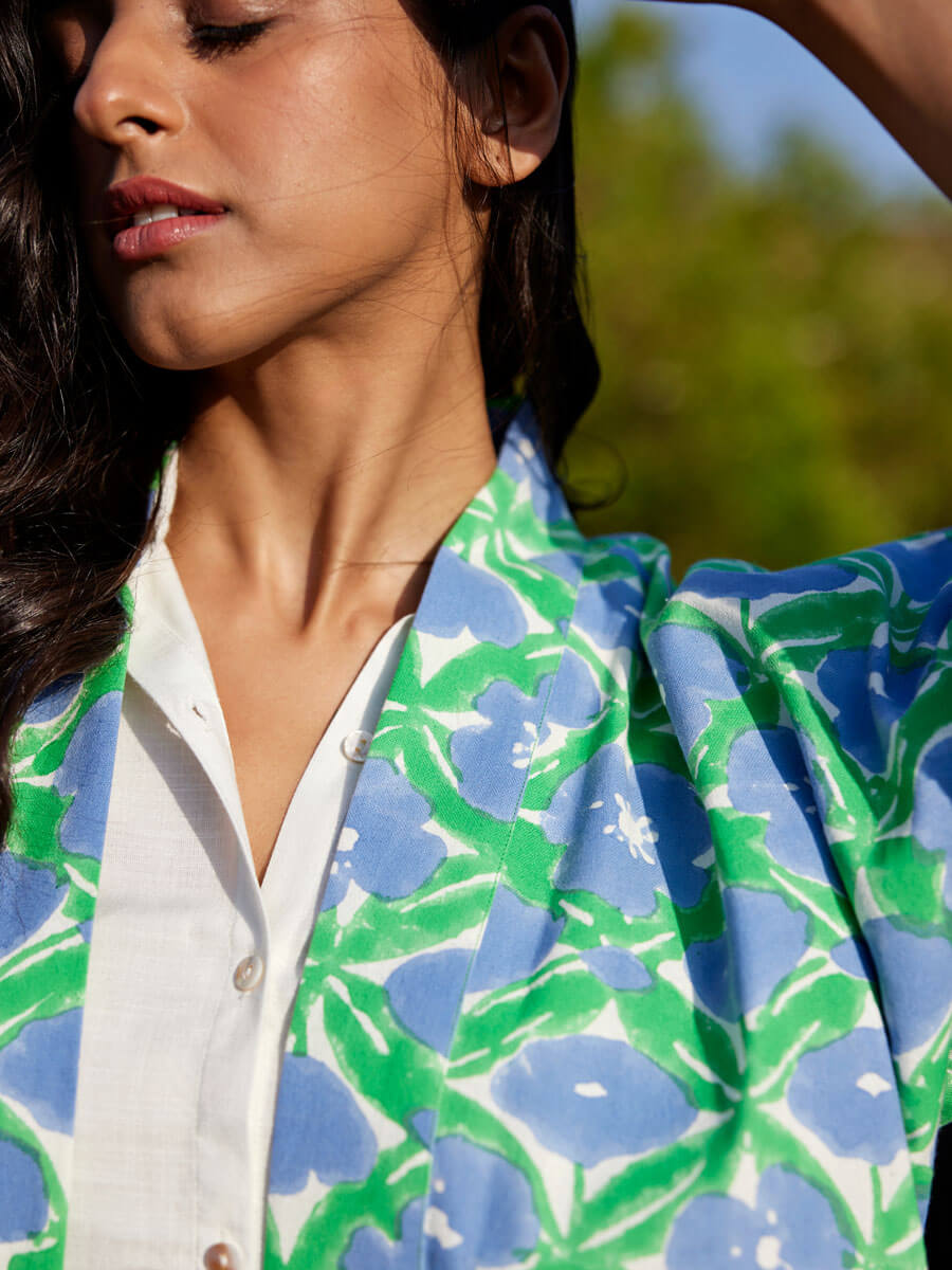 Queen Block Printed Cotton Kimono Jacket | Pinklay