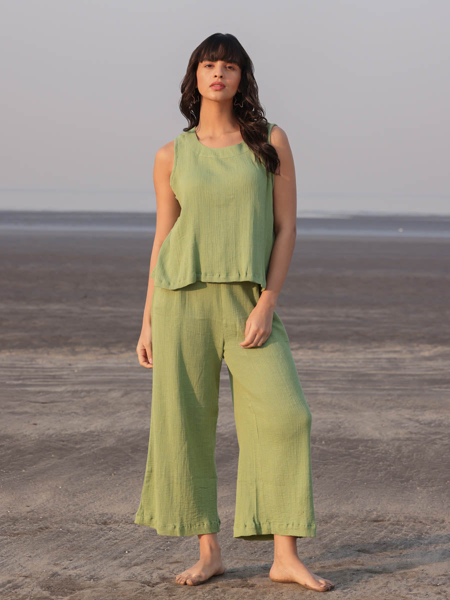 Pistachio Solid Green Palazzo Pants | Pinklay