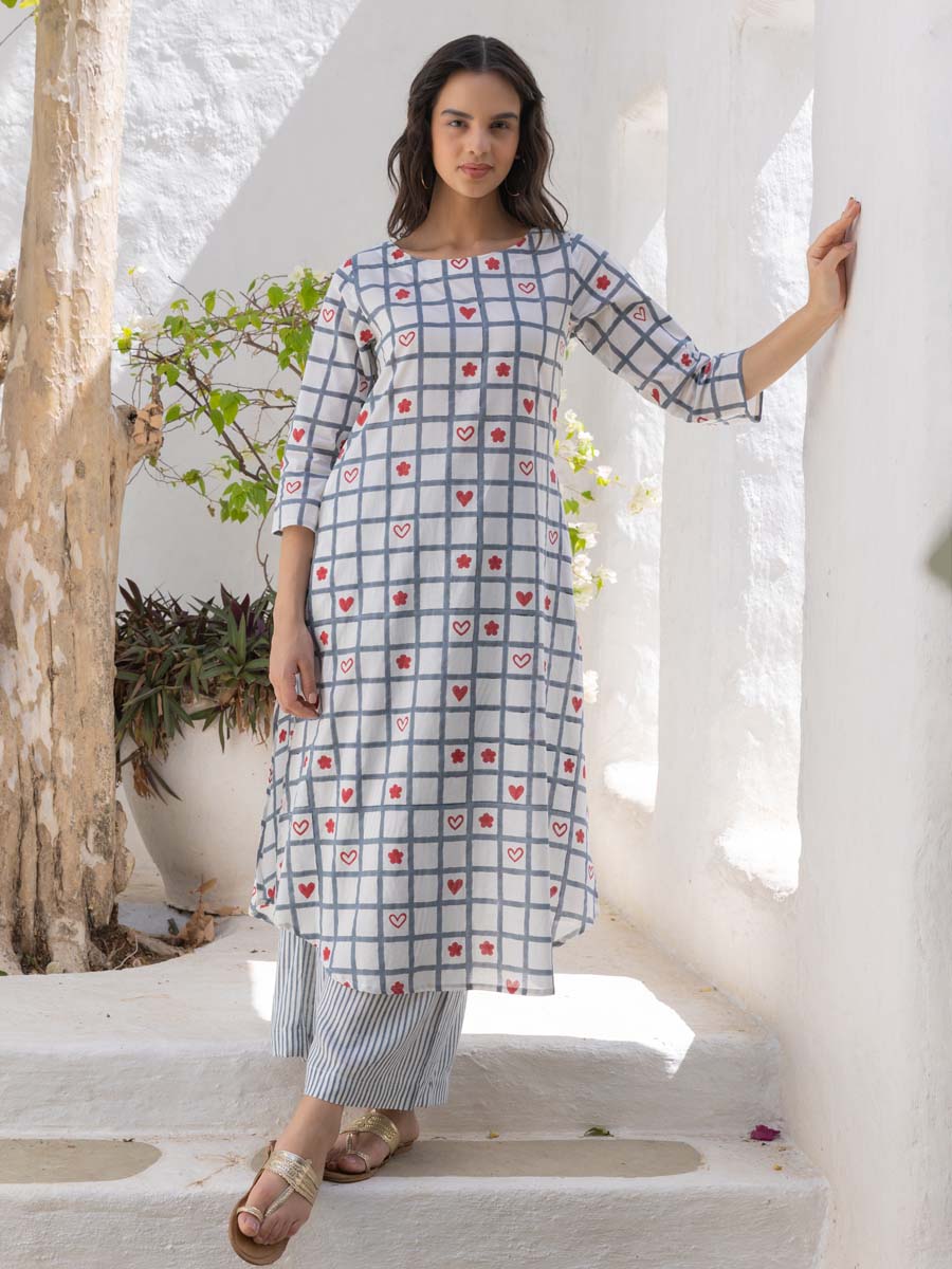 Nora Hand Block Cotton Kurta | Pinklay