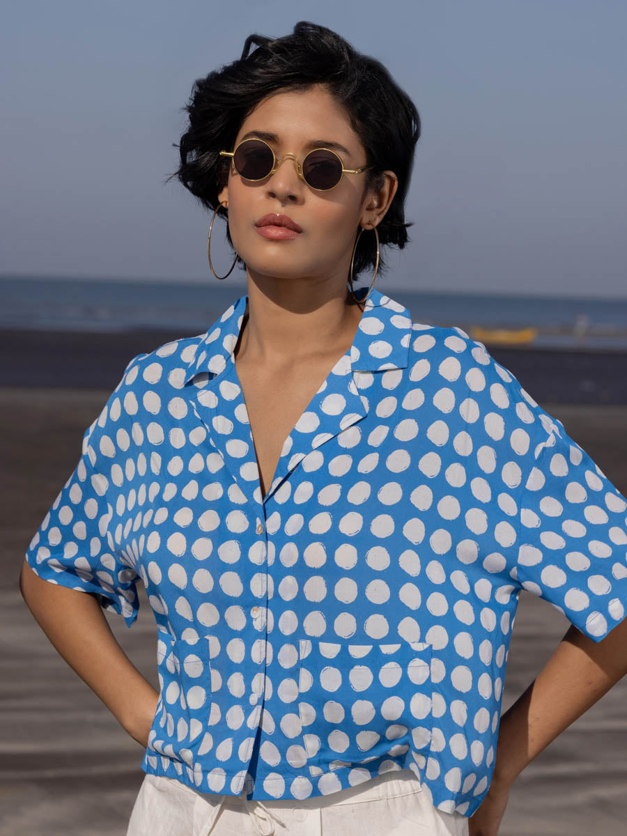 Pacific Blue Polka Modal Shirt Top | Pinklay – Pinklay (India)