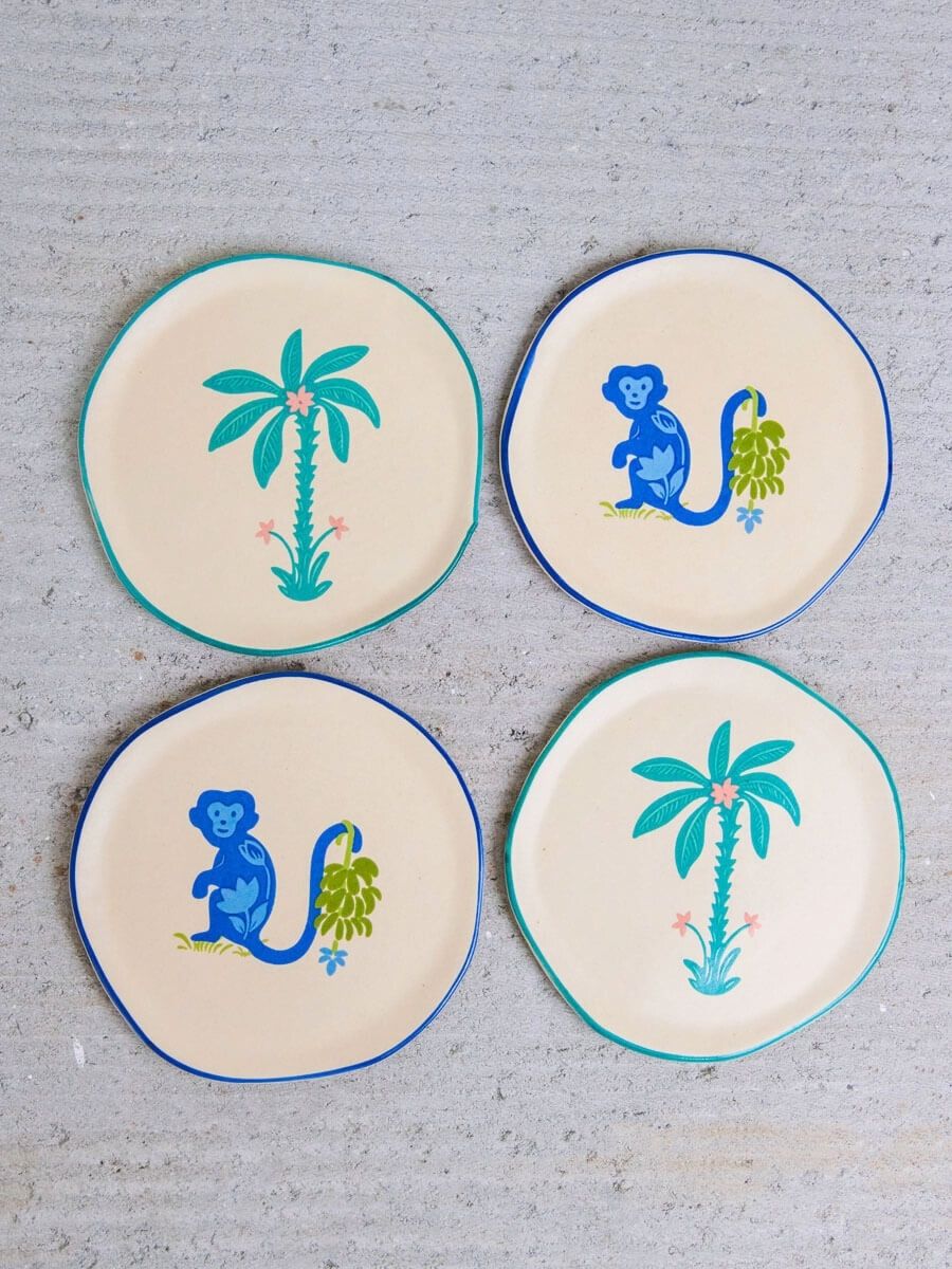 The Monkey Mischief Ceramic Coasters/Tapas Plates Set – Pinklay (India)