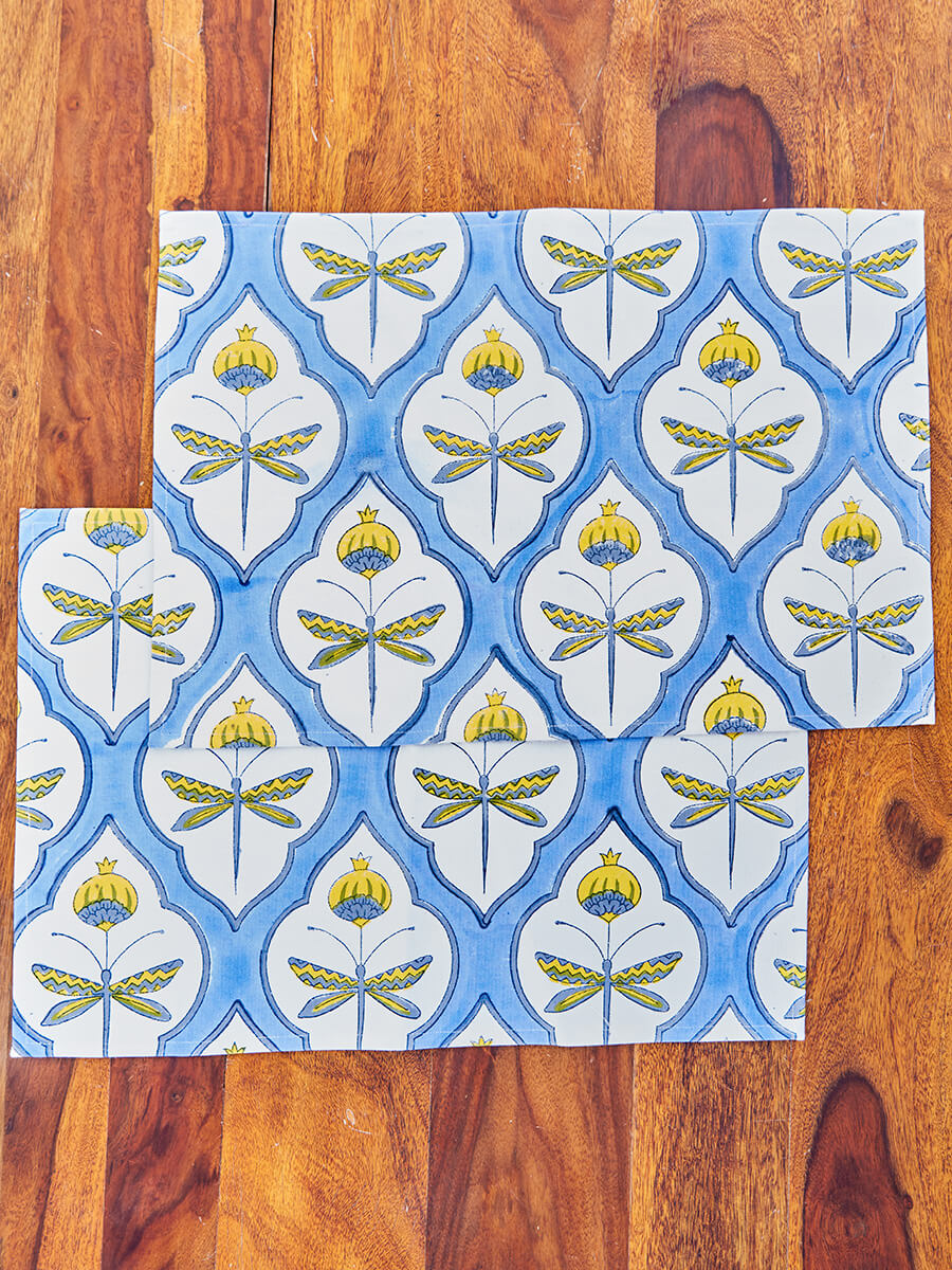 Yellow & Blue Cotton Hand Block Print Table Mats – Pinklay