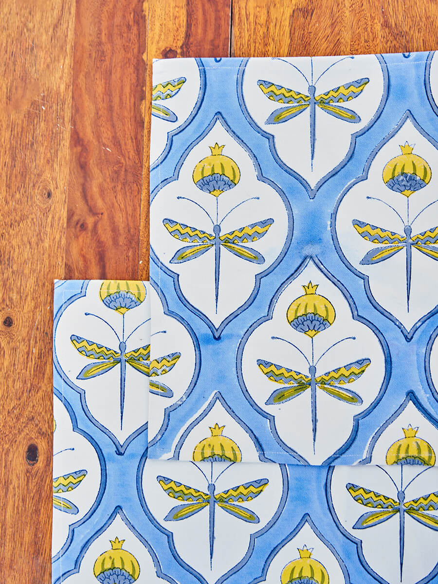 Yellow & Blue Cotton Hand Block Print Table Mats – Pinklay