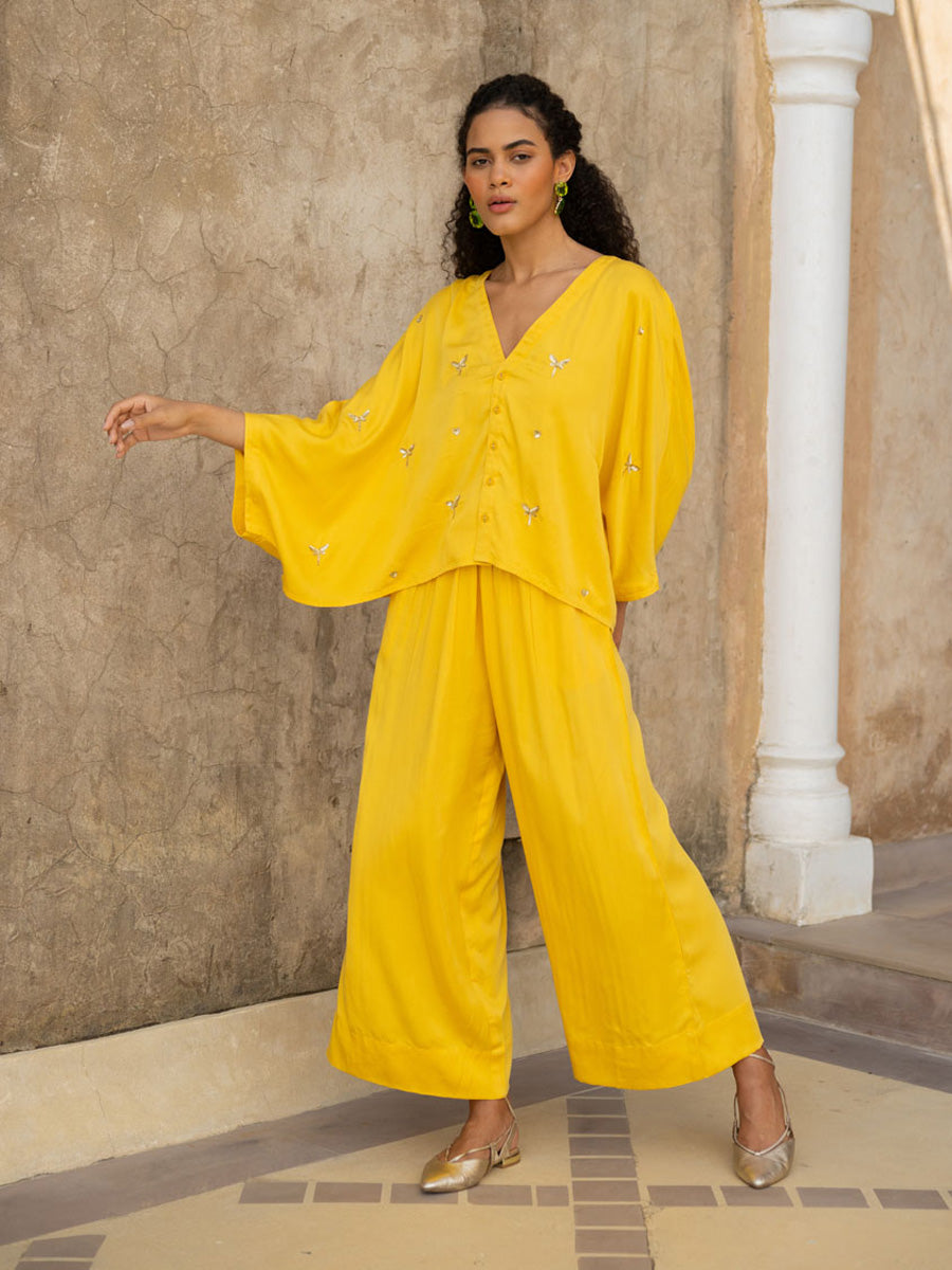 Yellow Women Poncho Top & Palazzo Set – Pinklay