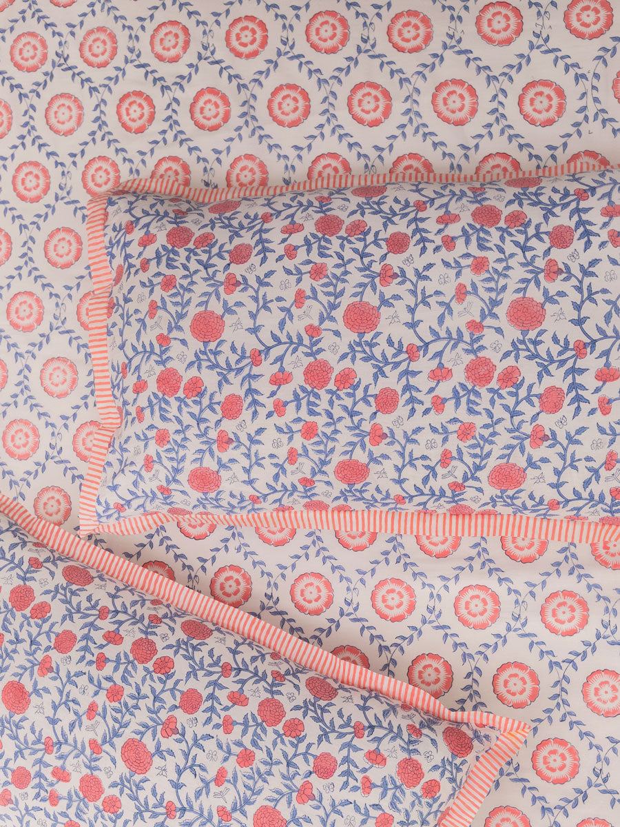 Primrose Hand Block Print Cotton Bedsheet | Pinklay