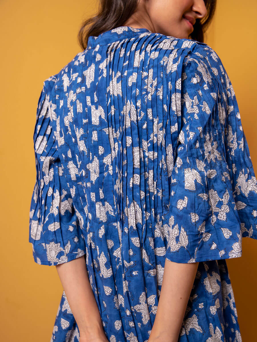 Blue Paradise Women Cotton Pintuck Dress – Pinklay